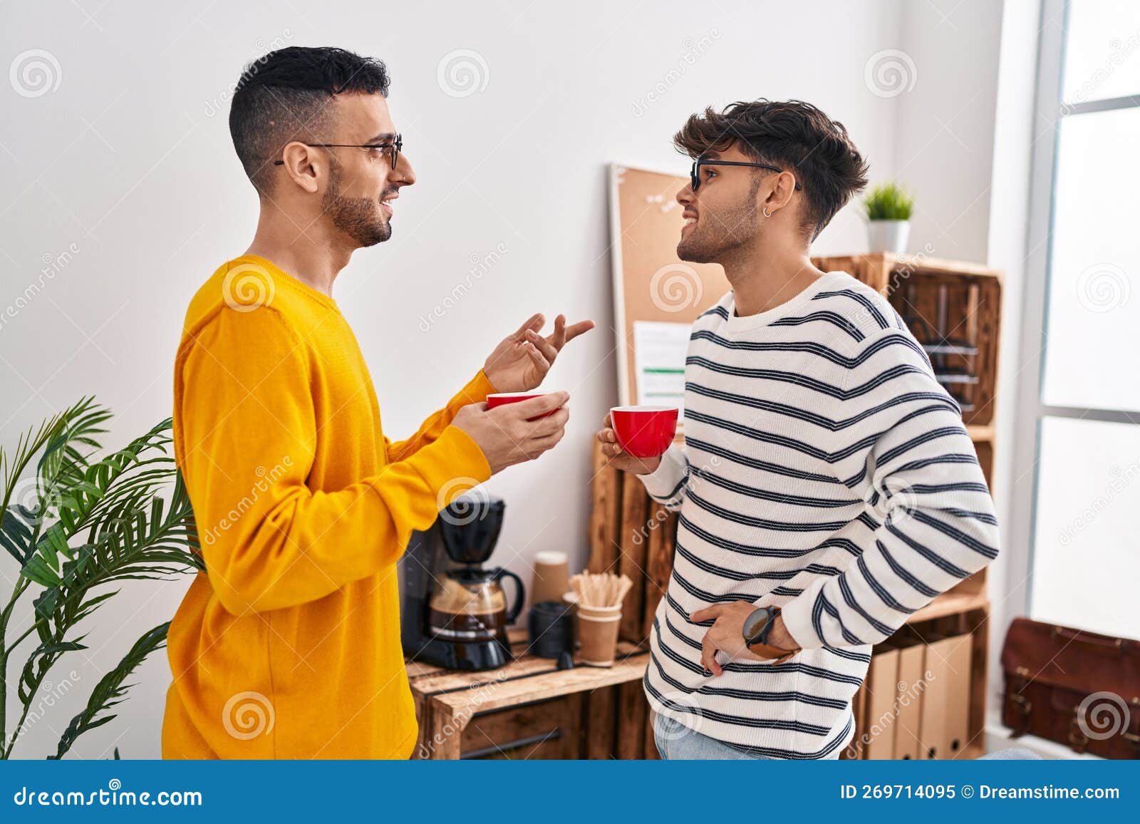 Two Man Business Workers Drinking Coffee at Office Stock Image - Image ...