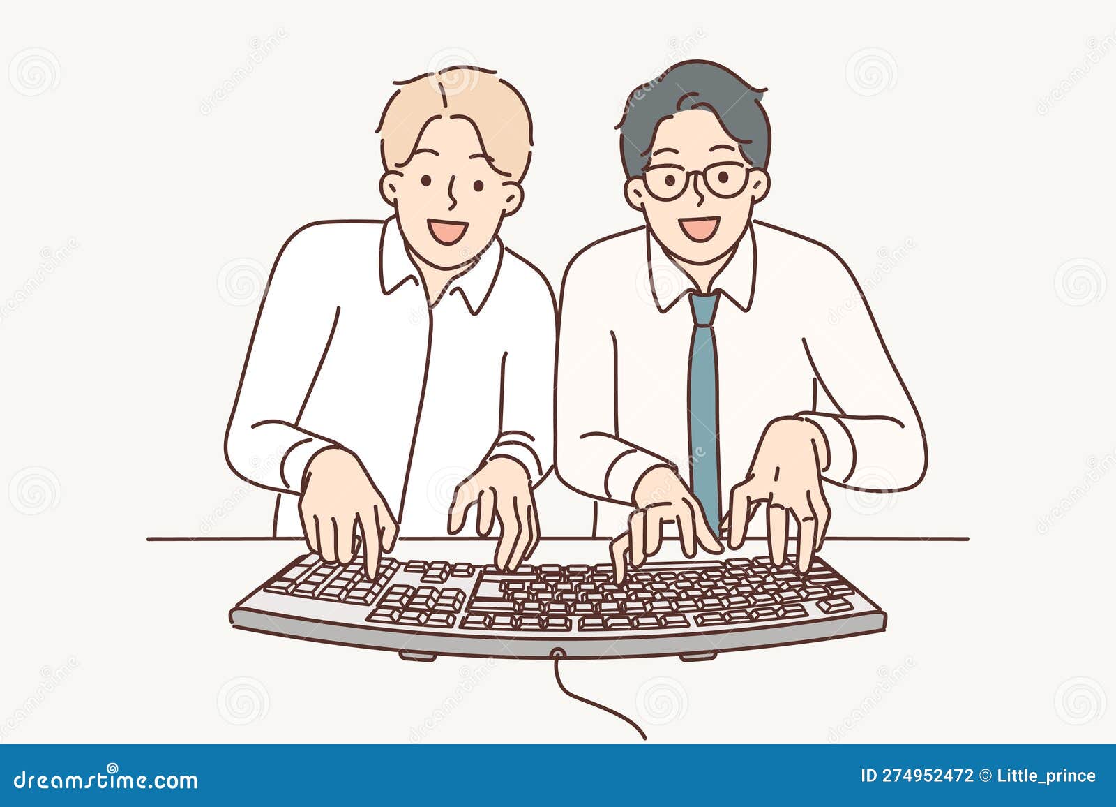 Two Man Computer Geeks Use Keyboard To Type Code at Same Time To ...