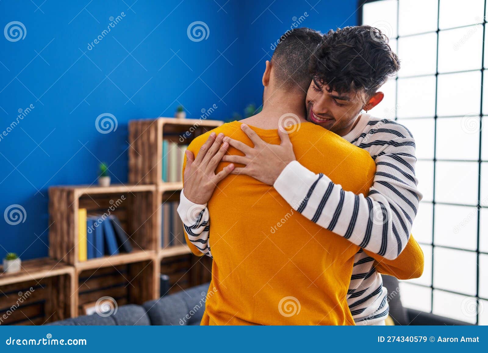 Two Man Couple Hugging Each Other Standing at Home Stock Image - Image ...