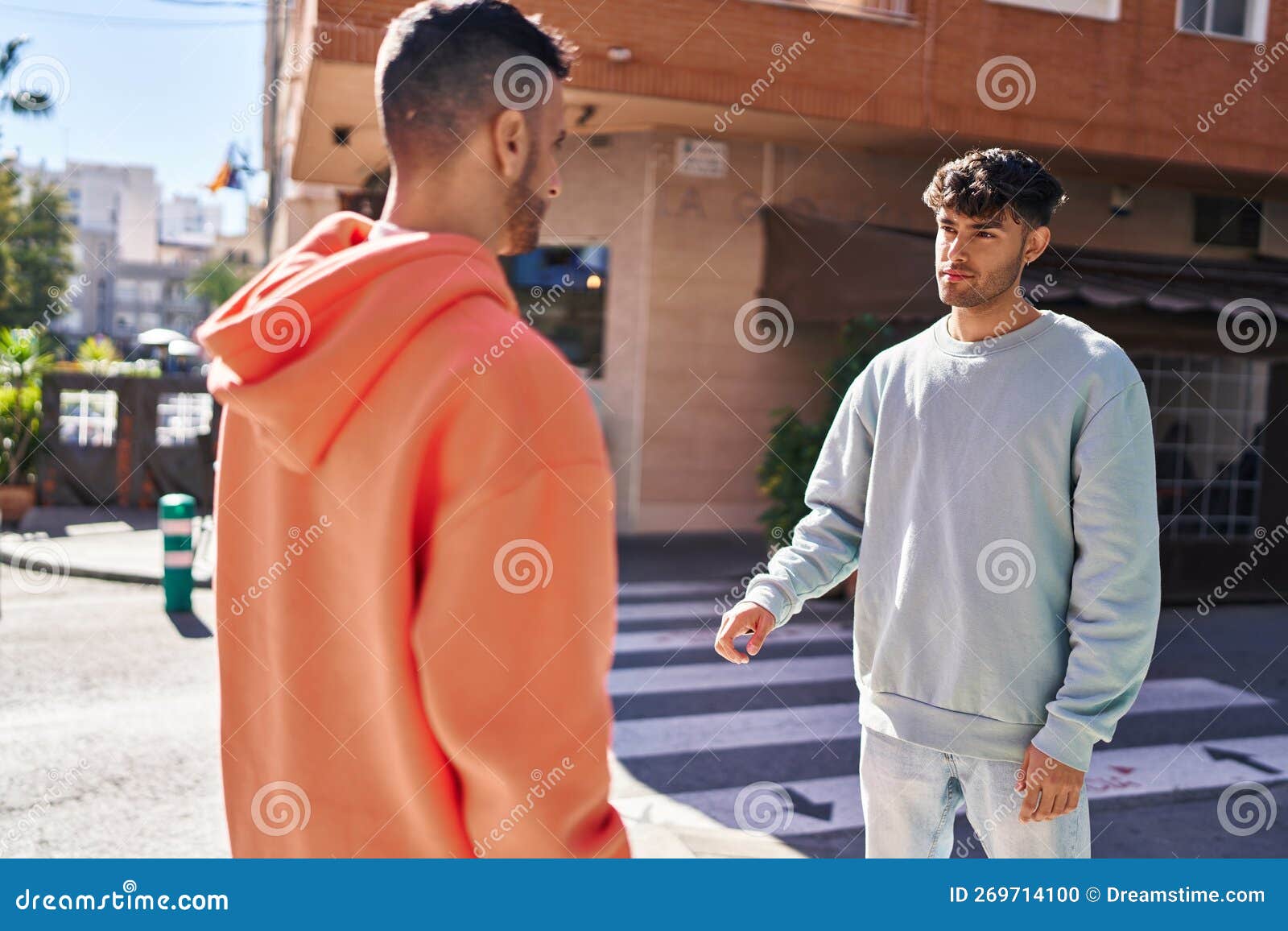Two Man Couple Standing Together at Street Stock Photo - Image of ...