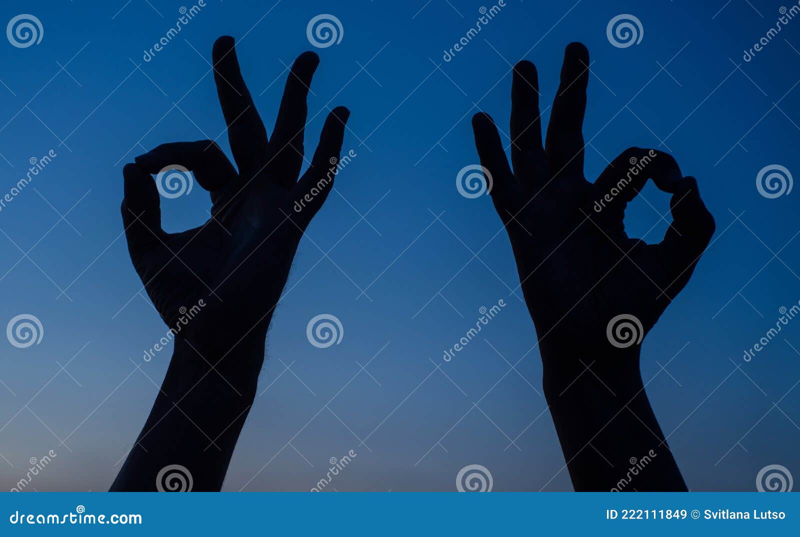 Two Man Hand Shows Sign Okay. Sign Ok Silhouette. Sign Okay. Stock ...