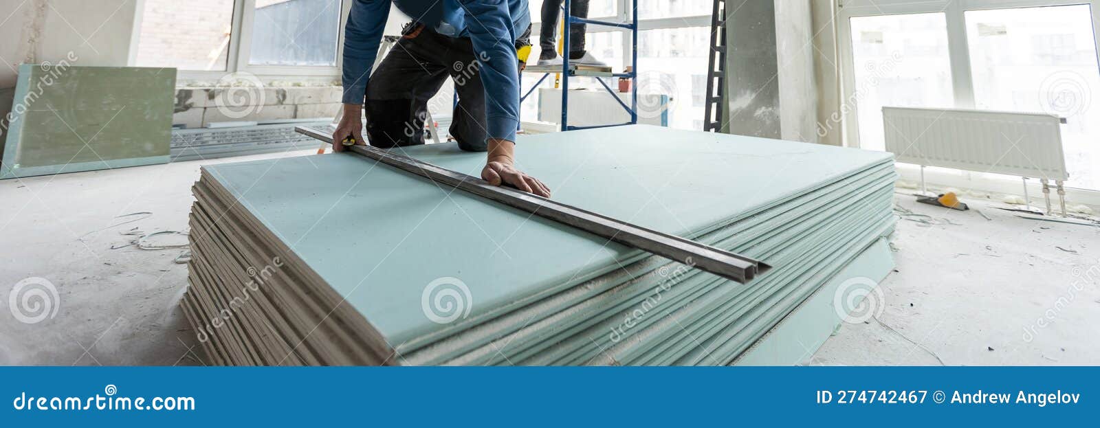 Two Man Help for Ceiling House Construction Stock Image - Image of ...