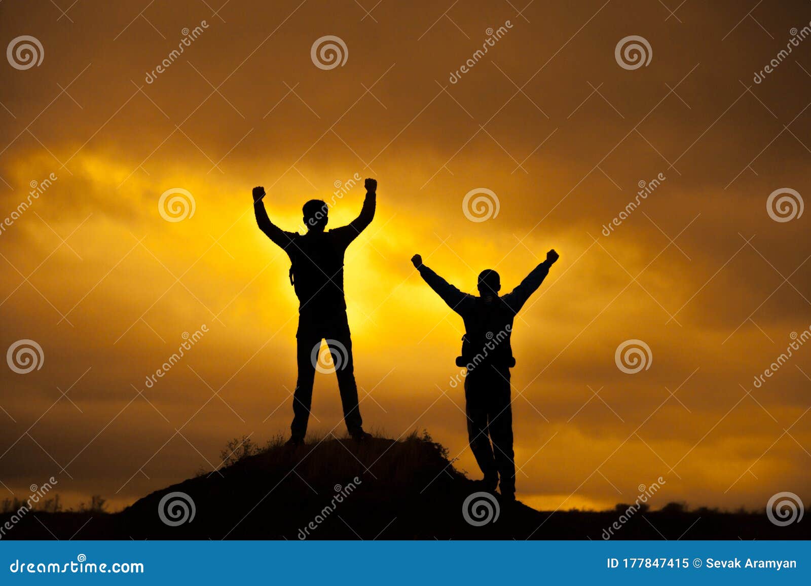 Two Man in Mountain at Sunset Stock Image - Image of mans, evening ...
