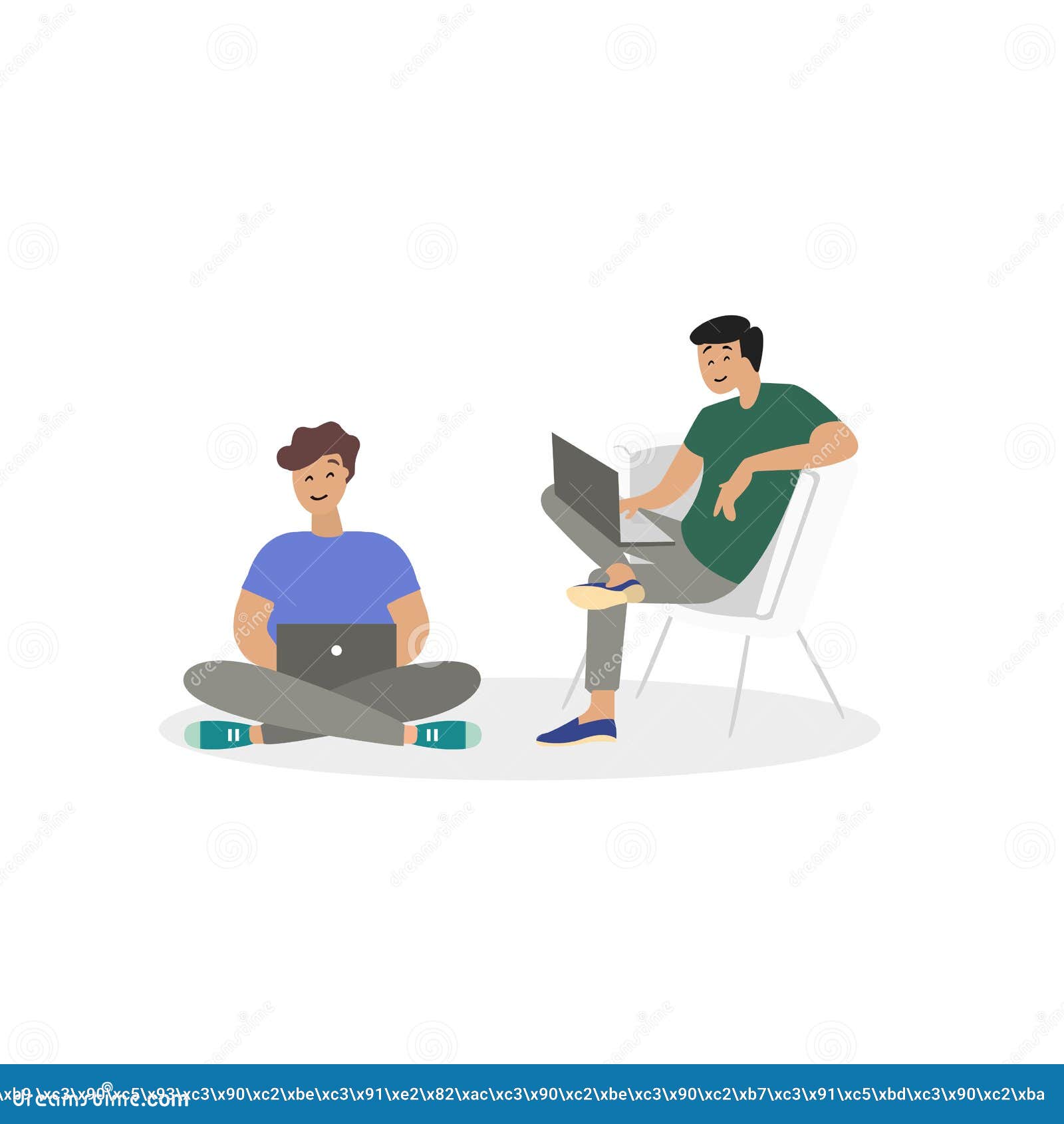 Two Man Sitting at Laptop and Working Vector Illustration Stock Vector ...