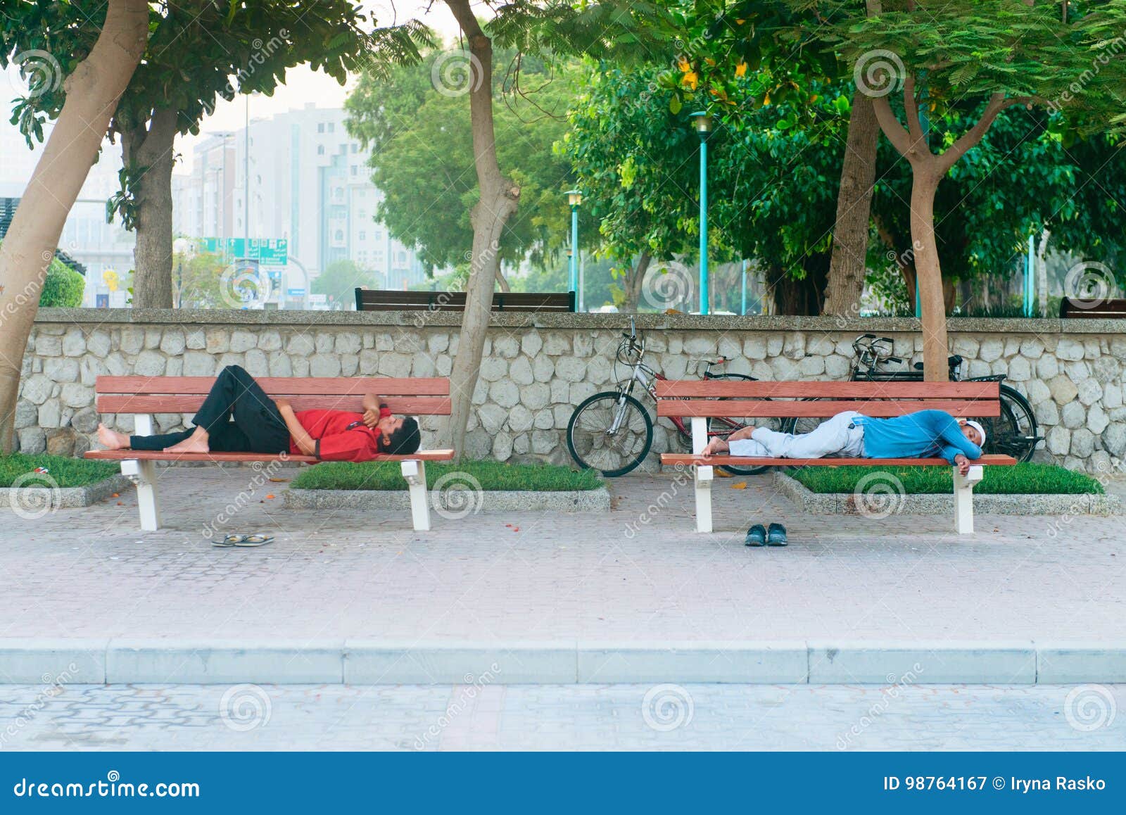 Two Man are Sleeping on Benches in Early Morning Editorial Photography ...