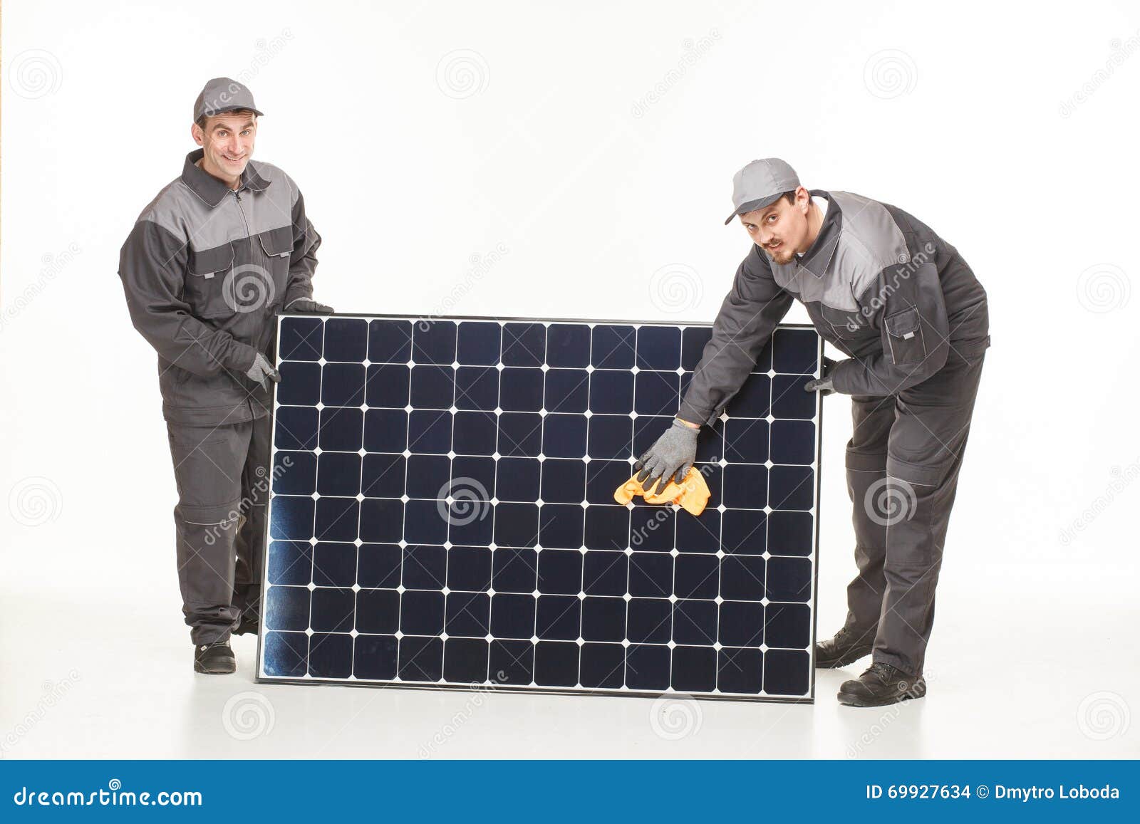Two man with solar battery stock photo. Image of conservation - 69927634