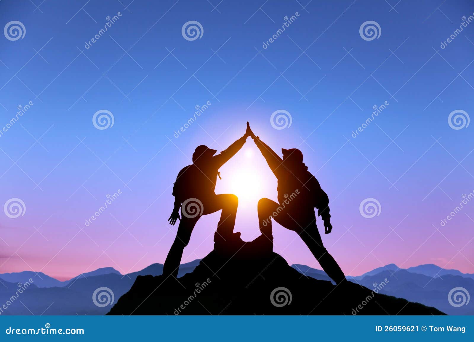 Two Man with Success Gesture on the Mountain Stock Image - Image of ...