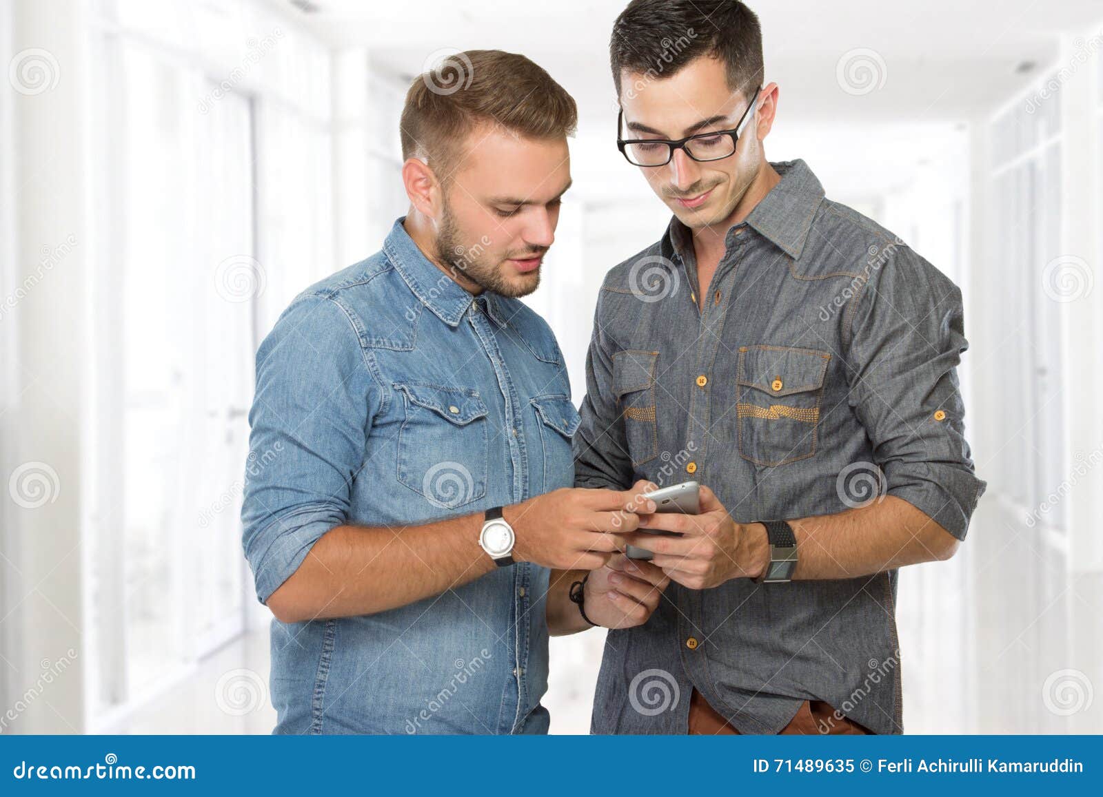 Two Man Talking about Mobile Phone Stock Image - Image of online ...