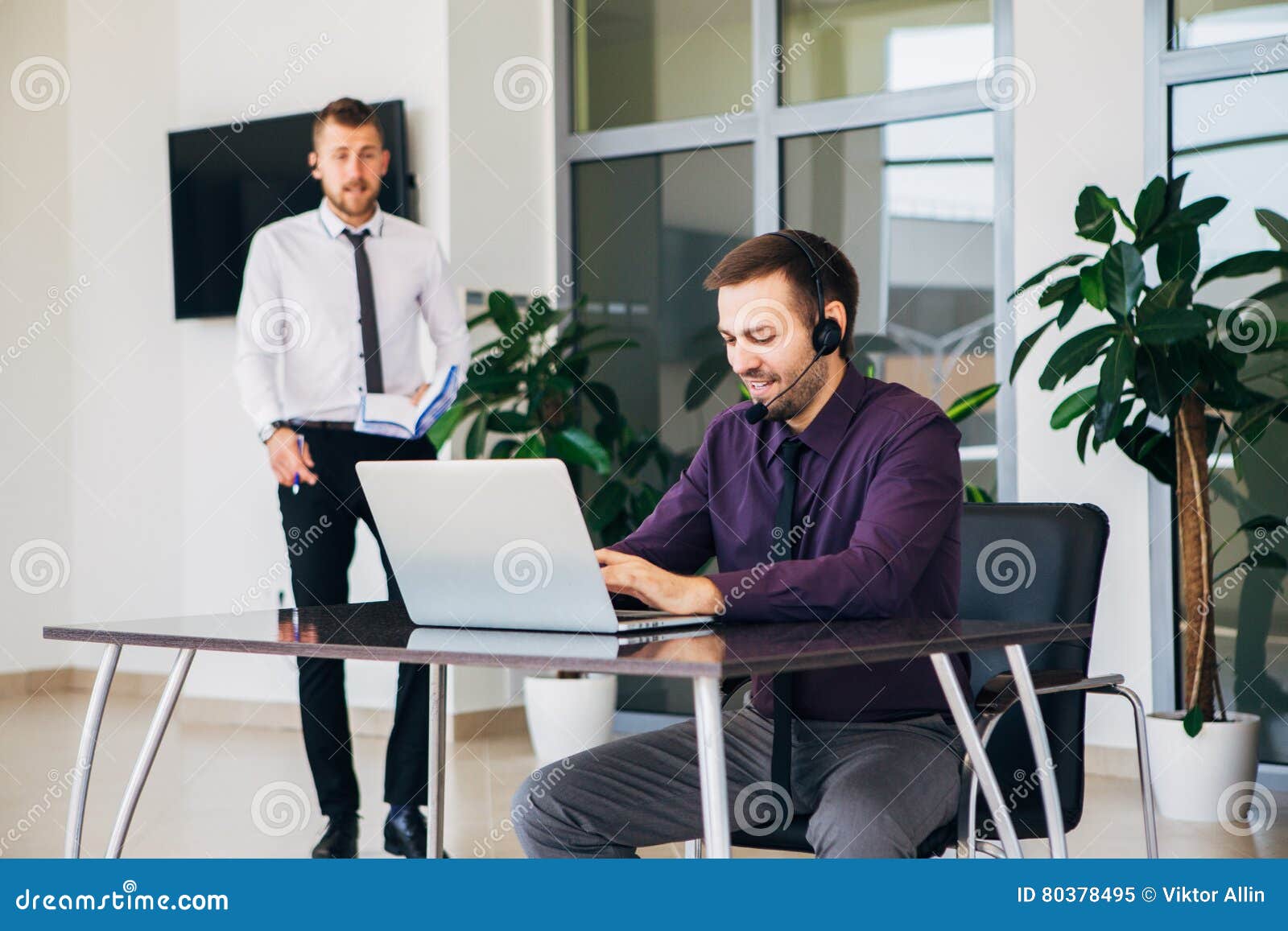 Two Man Working in Call Center Stock Image - Image of financier ...