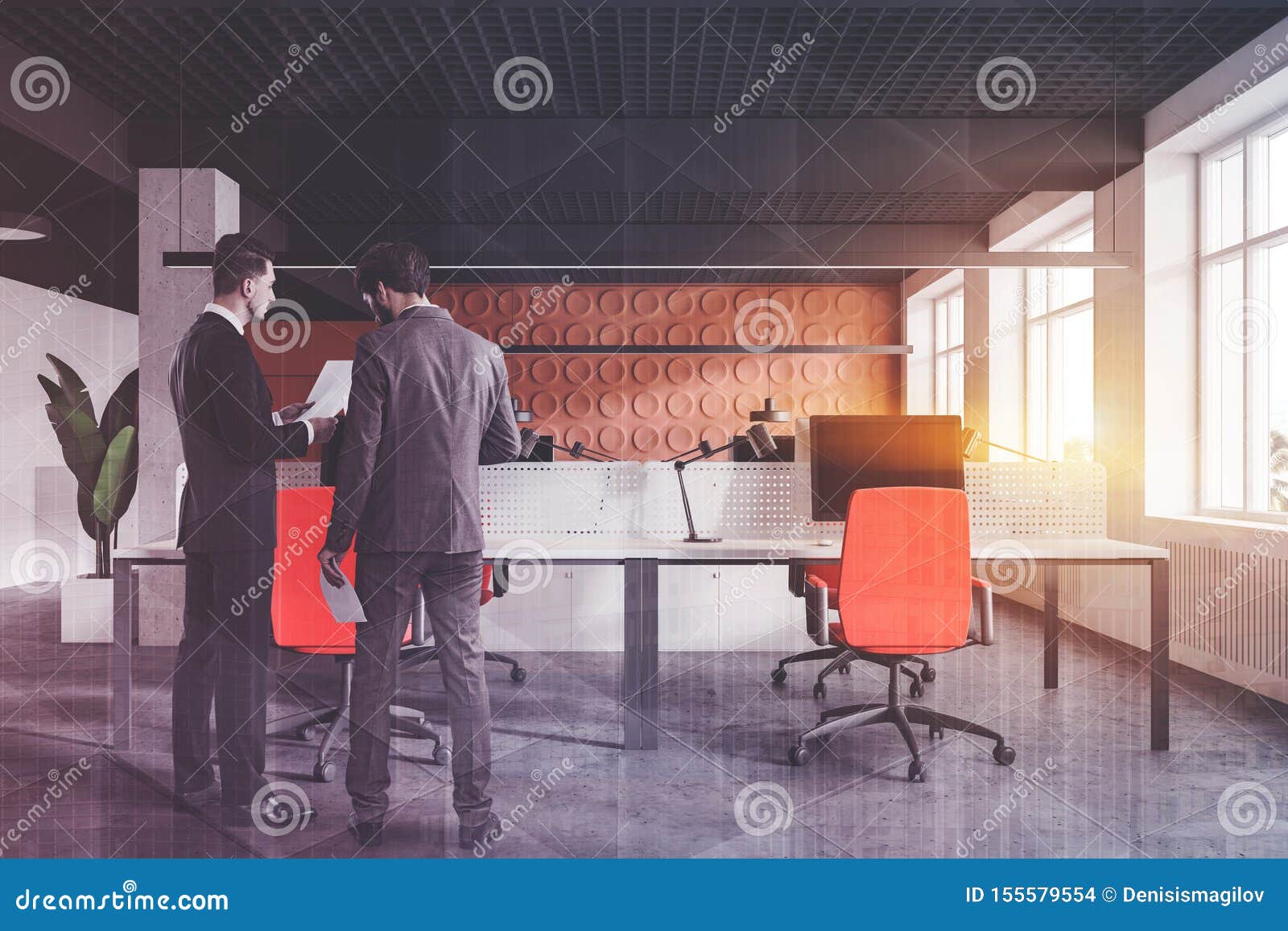 Two Managers in Orange Open Space Office Stock Photo - Image of ...