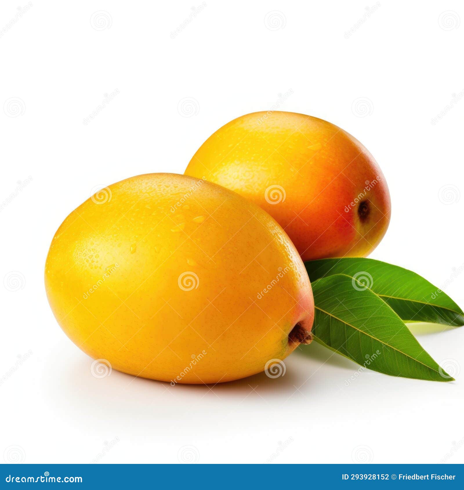 Two Mangos with Leaves on a White Surface Stock Illustration ...