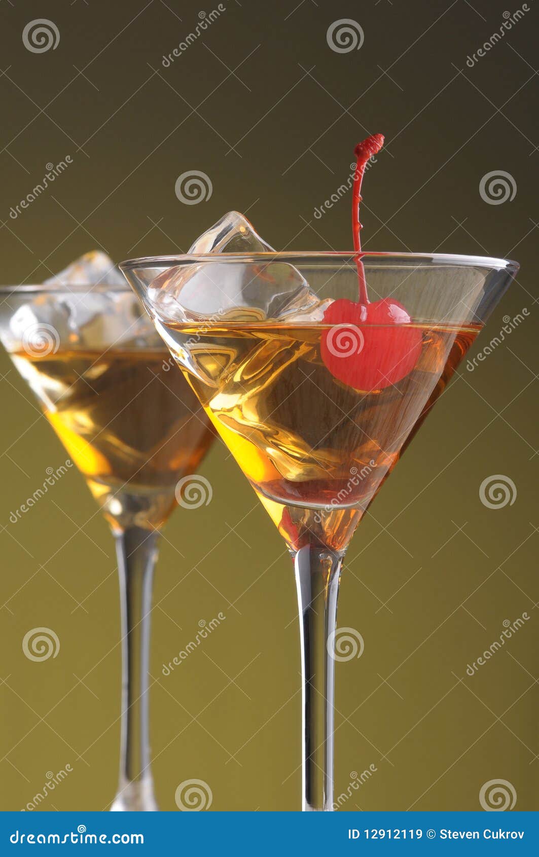 Two Manhattan Cocktails In Martini Glasses Stock Image Image Of