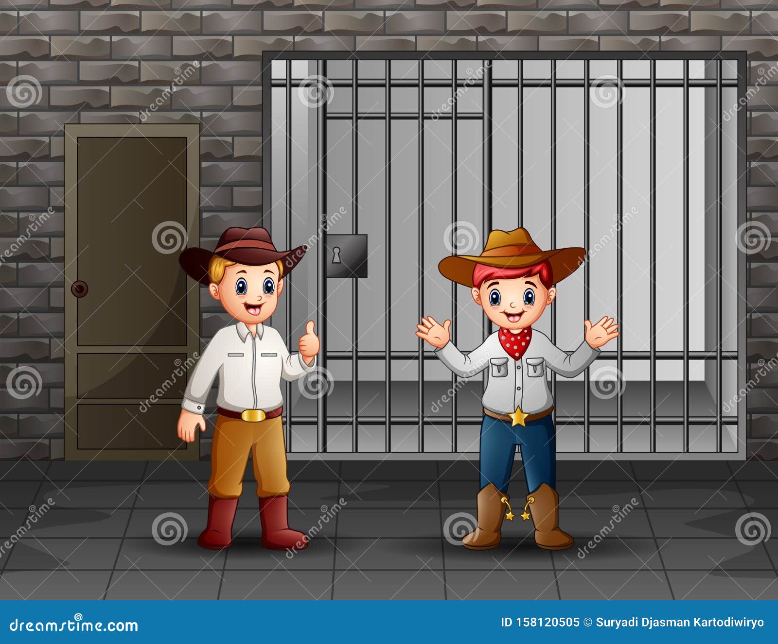 Two Mans Guarding a Prison Cell Stock Vector - Illustration of isolated ...