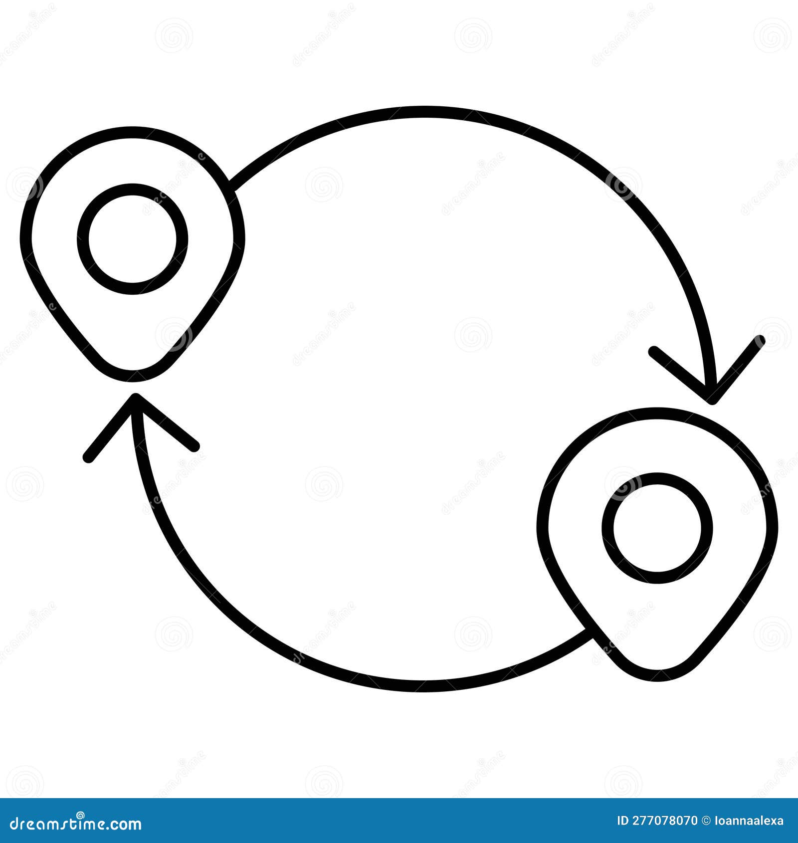 Two Map Markers Connected by Circular Arrows. Simple Outline Vector ...