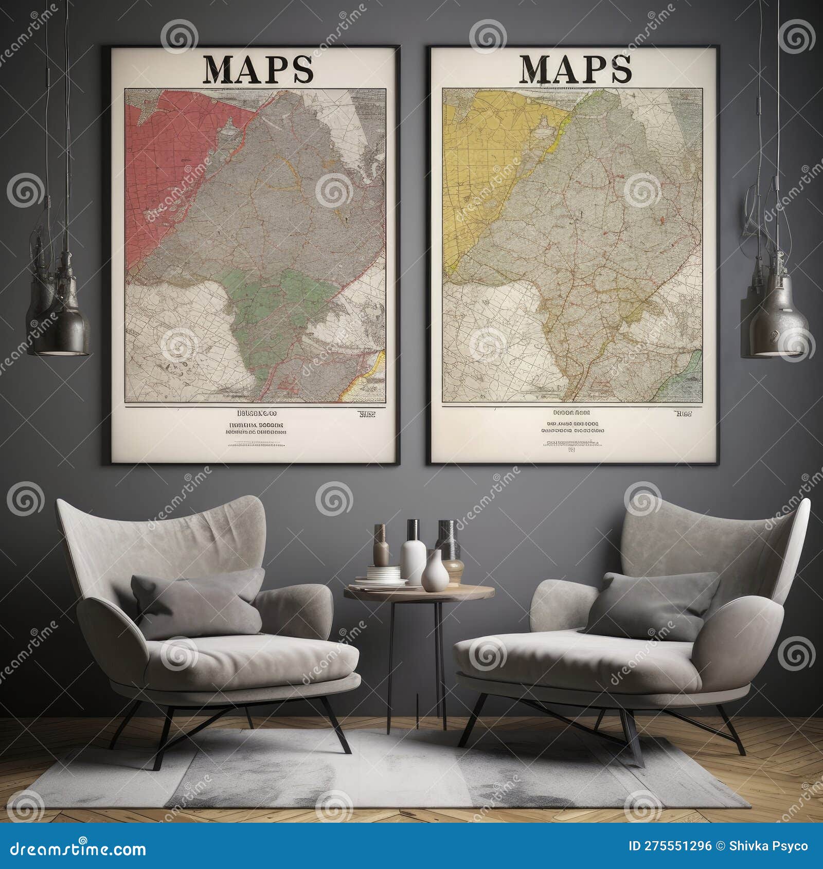 Two Maps in Empty Room Generative AI Stock Illustration - Illustration ...
