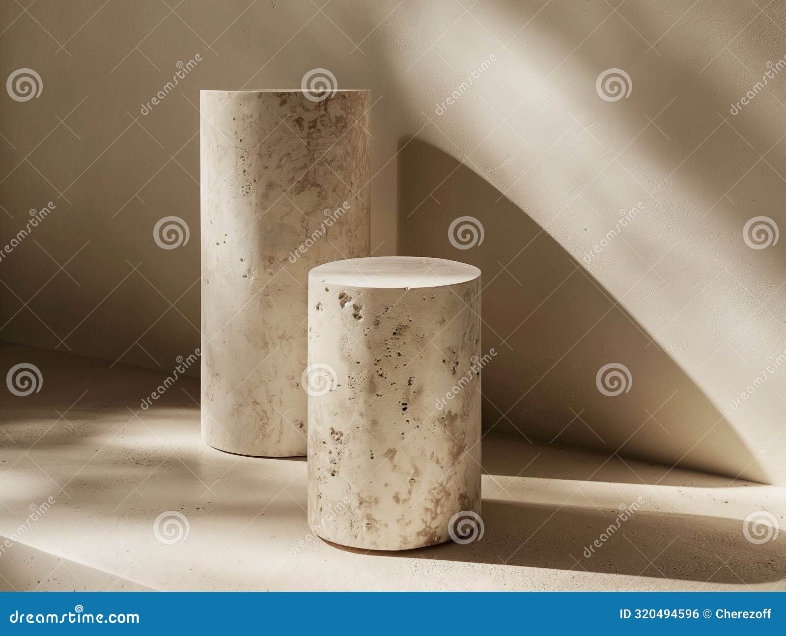 Two Marble Cylinders in Sunlit Minimalist Setting Stock Photo - Image ...
