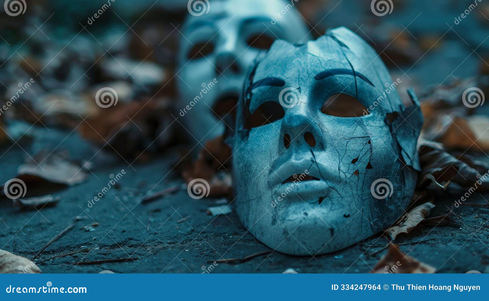 Two Masks are Lying on the Ground, One of Which is Broken Stock Photo ...