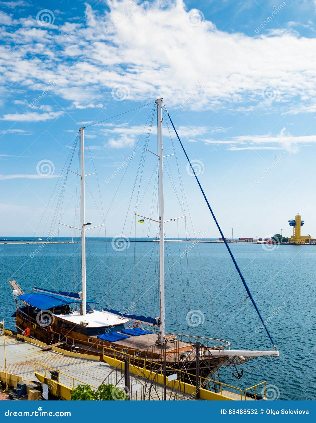 Two-masted Wooden Sailboat Moored in Harbor Stock Photo - Image of ...