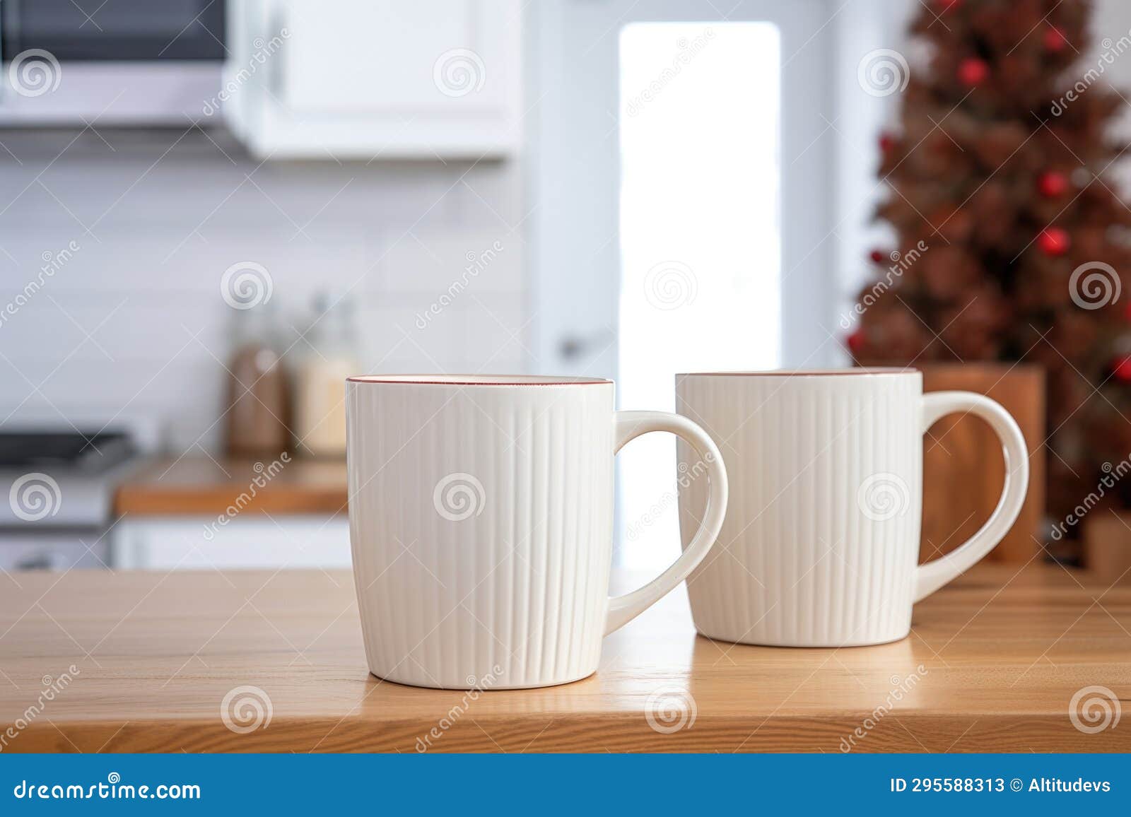 Two Matching Coffee Mugs on a Cozy Kitchen Counter Stock Image - Image ...