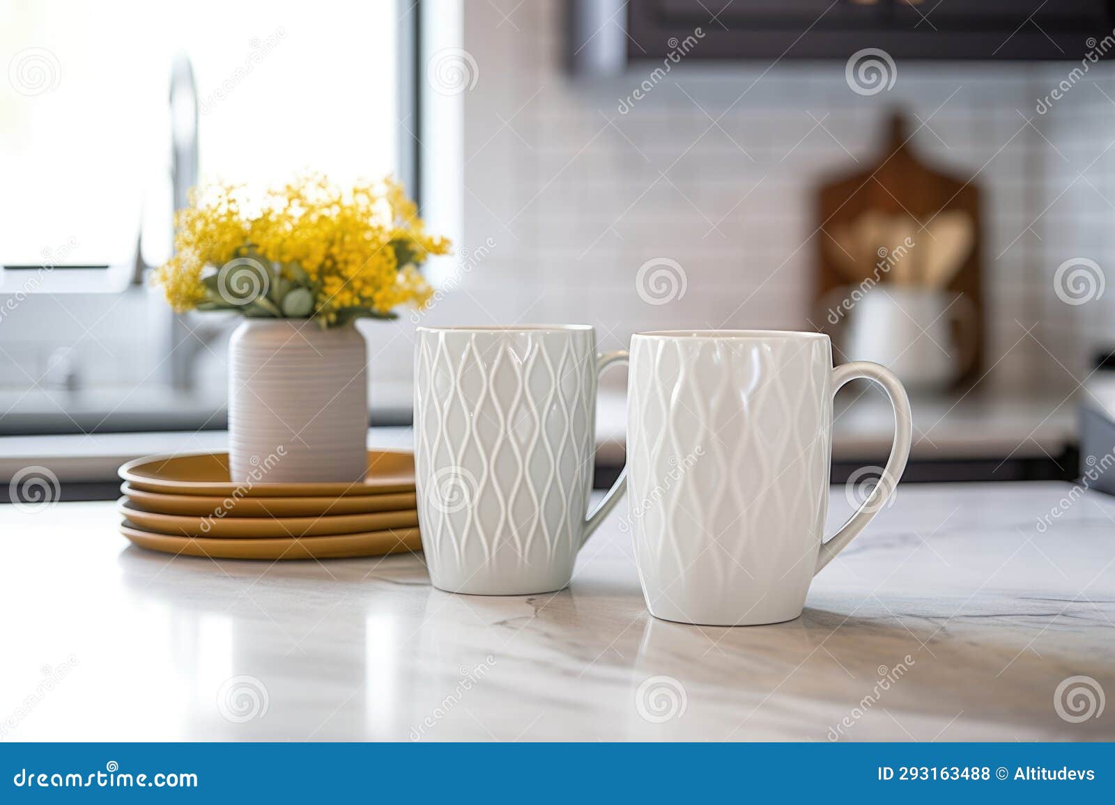 Two Matching Coffee Mugs on a Cozy Kitchen Counter Stock Photo - Image ...