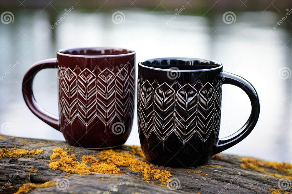 Two Matching Coffee Mugs Side by Side Stock Photo - Image of drinks ...