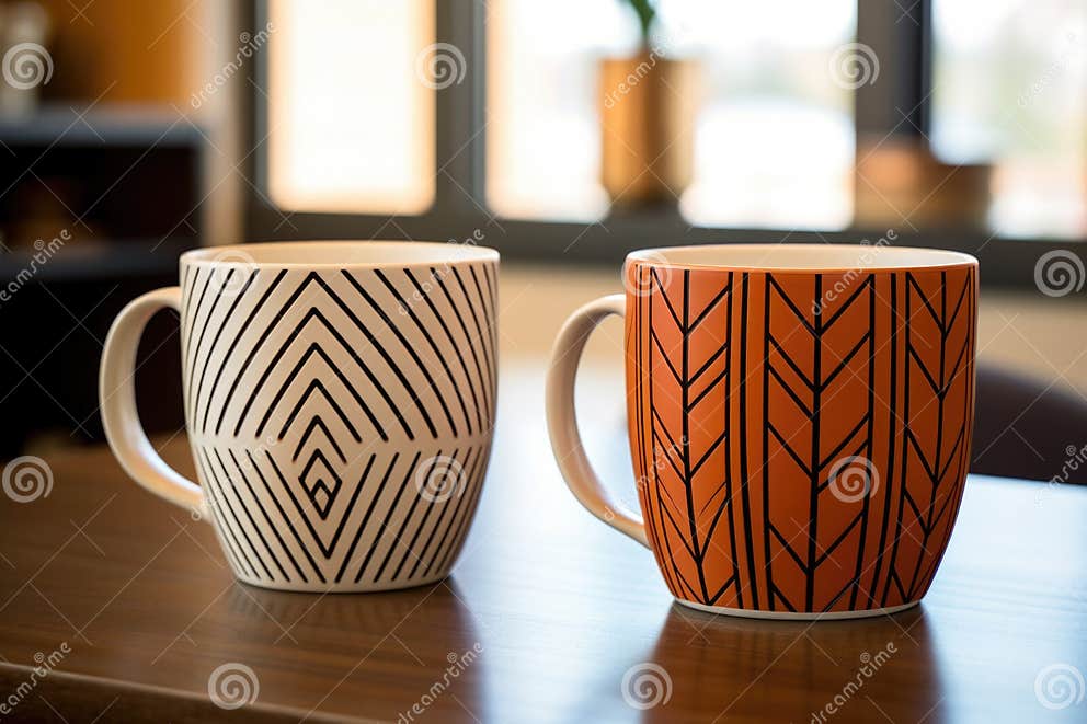 Two Matching Designer Coffee Mugs on a Table Stock Illustration ...