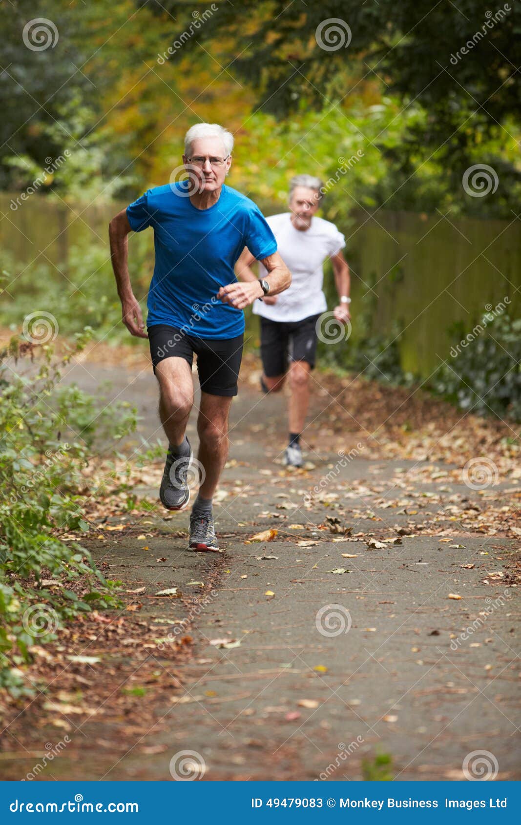 Two Mature Male Joggers Running Along Path Stock Image - Image of hobby ...