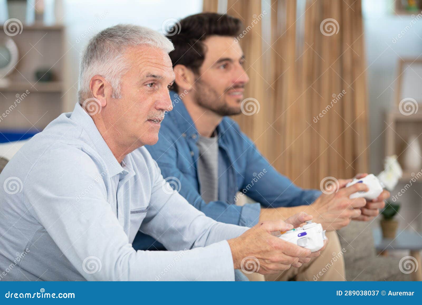 Two Mature Men Calmly Playing Video Game Stock Image - Image of ...