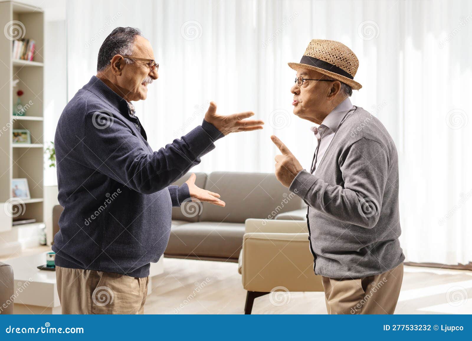 Two Mature Men Having an Argument in an Apartment Stock Photo - Image ...
