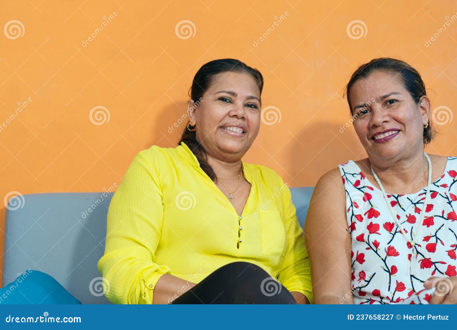 Two Mature Sisters Sitting Together on the Sofa at Home Stock Image ...