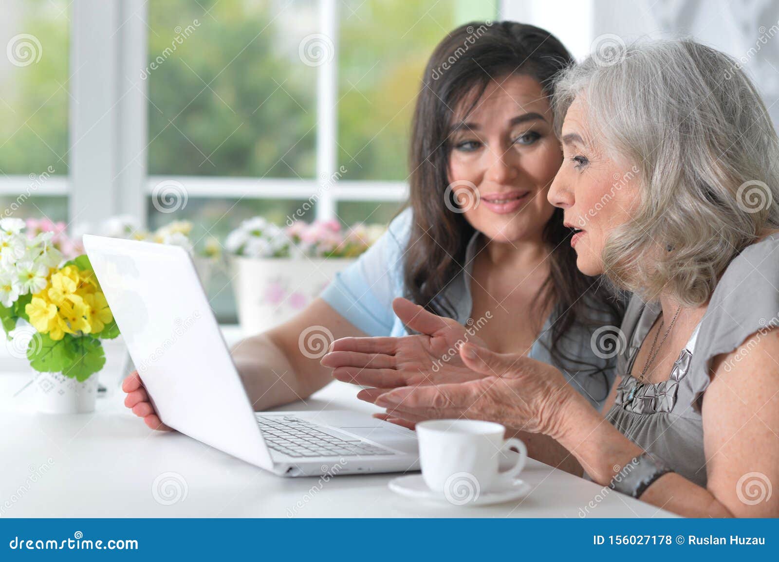 Portrait of Two Mature Women Using Laptop Stock Photo - Image of ...
