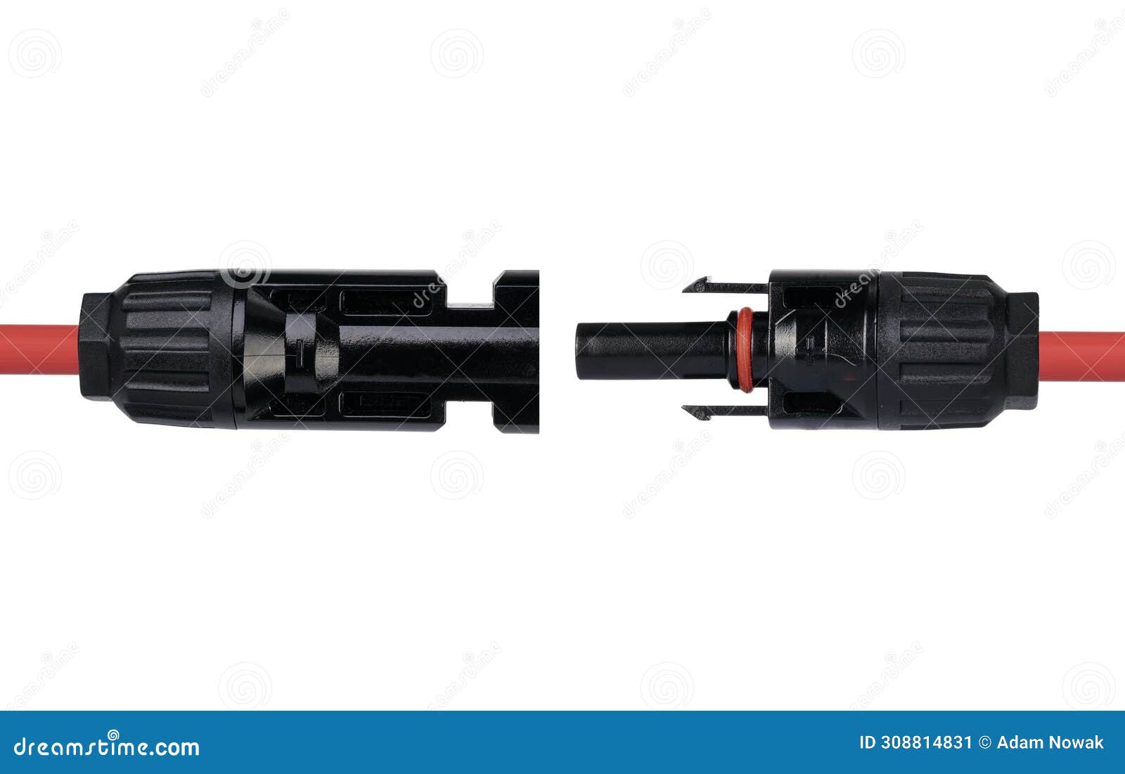 Two MC4 Connector with Red Cable Disconnected. Solar Panel Plug Stock ...