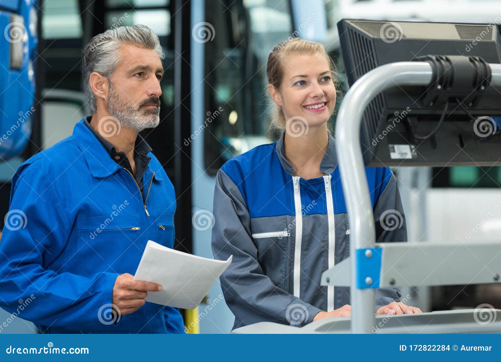 Two Mechanics Operating Wheel Equilibrium Control Machinery Stock Photo ...
