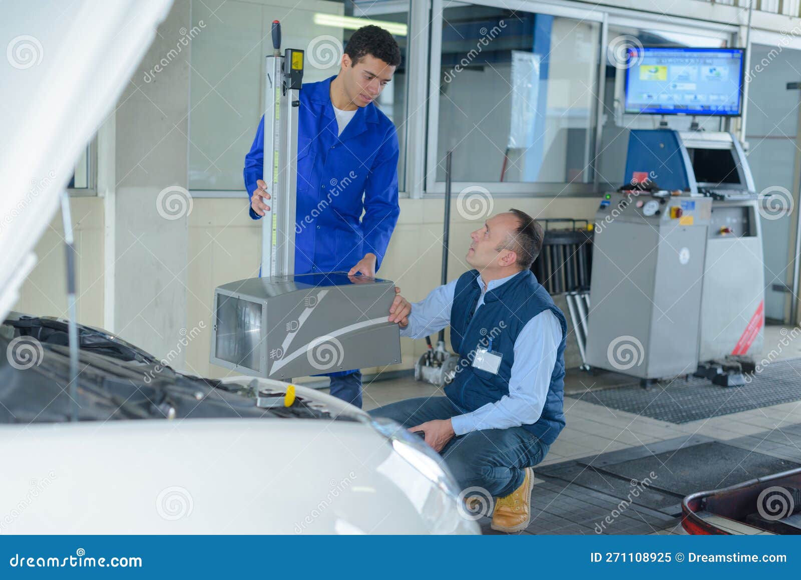 Two Mechanics Working on Car Stock Image - Image of wrench, workshop ...