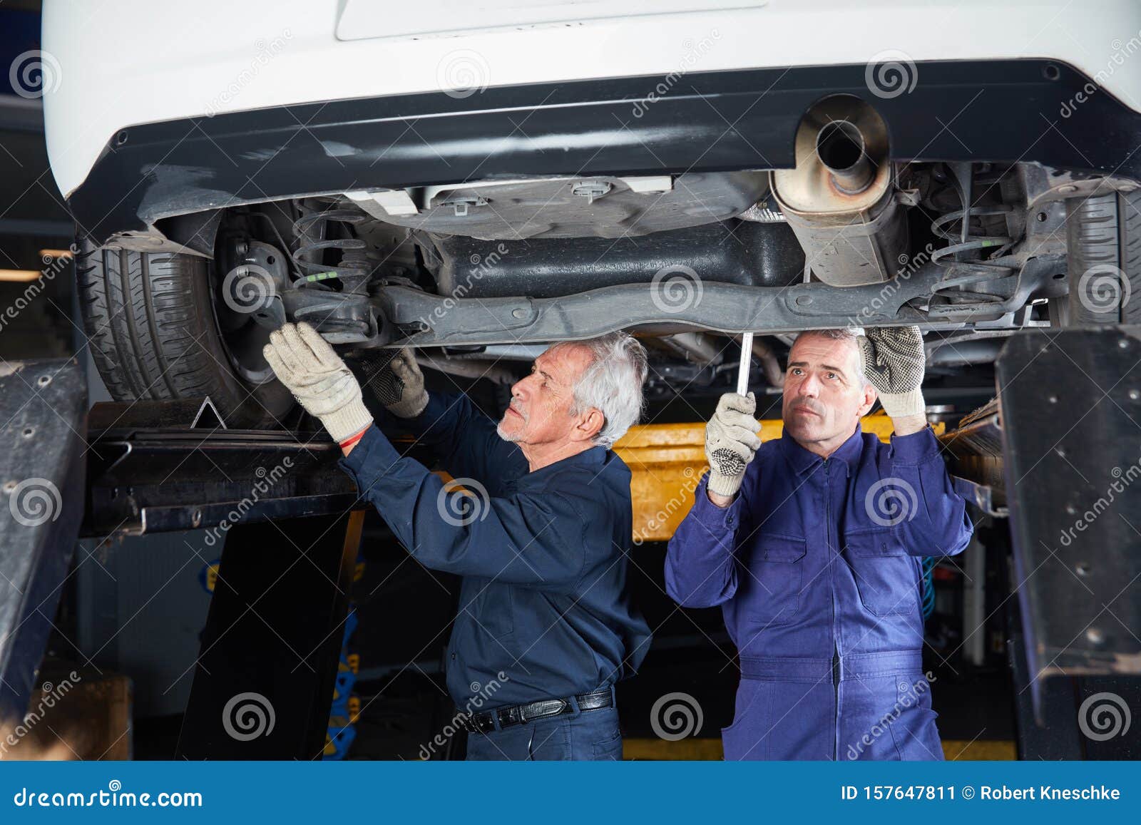 Two Mechatronics Technicians Control Underbody Protection Stock Image ...