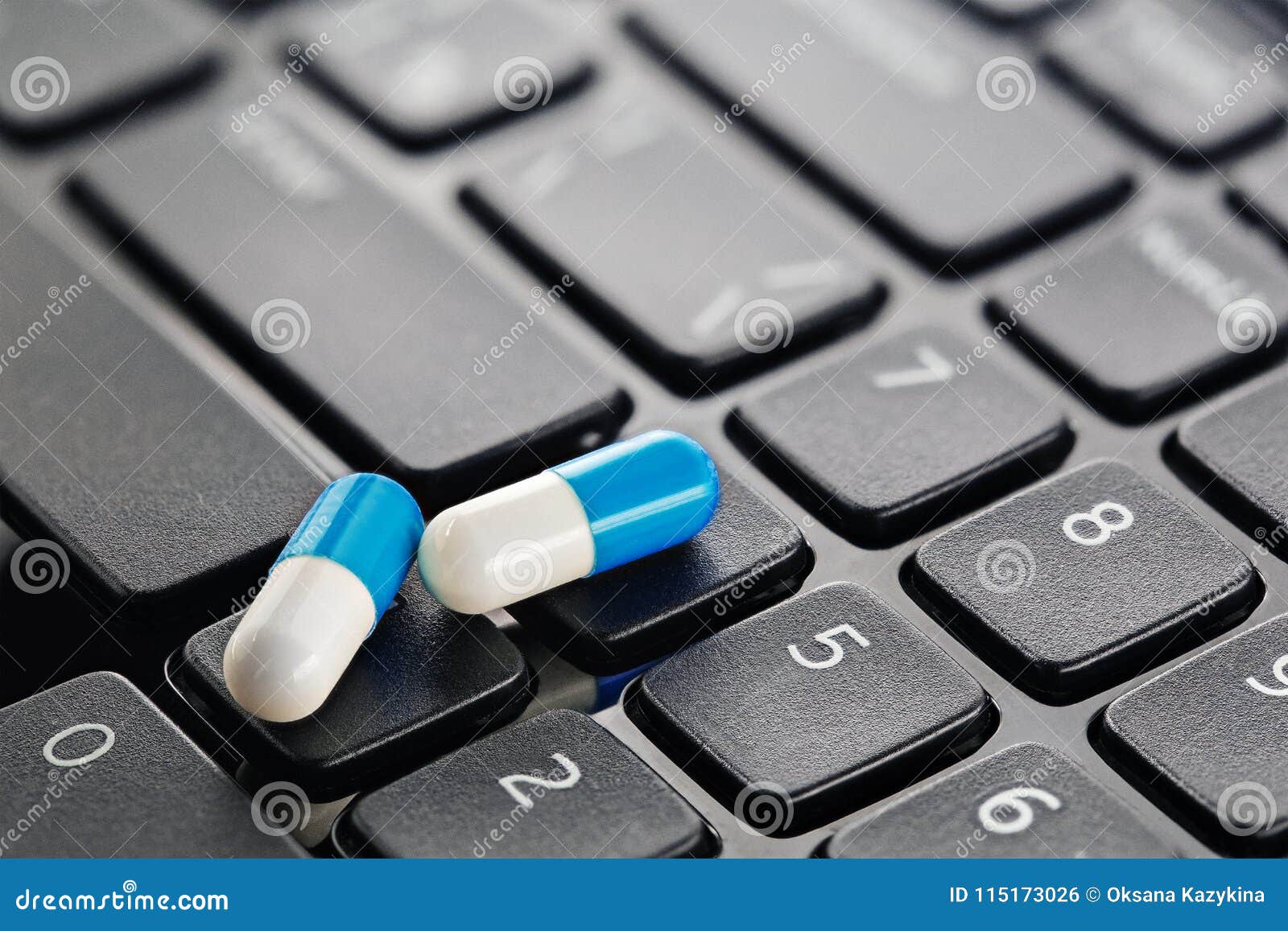 Two Medical Pills in Blue Color on Computer Keyboard. Network Security ...