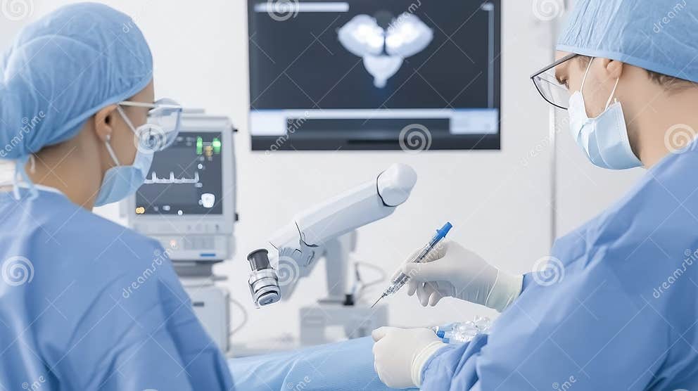 Surgeons Collaborating in Advanced Medical Procedure with Technology ...