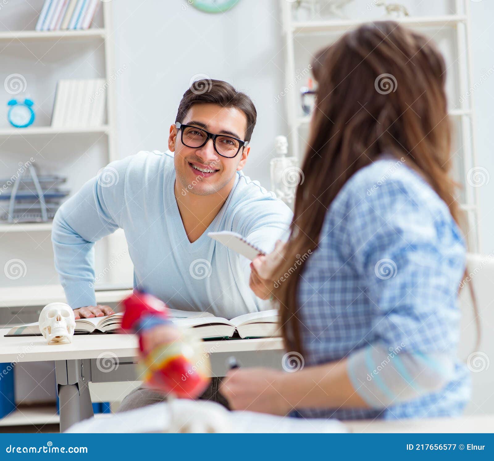 Two Medical Students Studying in Classroom Stock Image - Image of ...