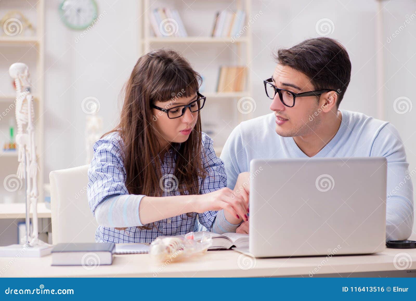 The Two Medical Students Studying in Classroom Stock Photo - Image of ...