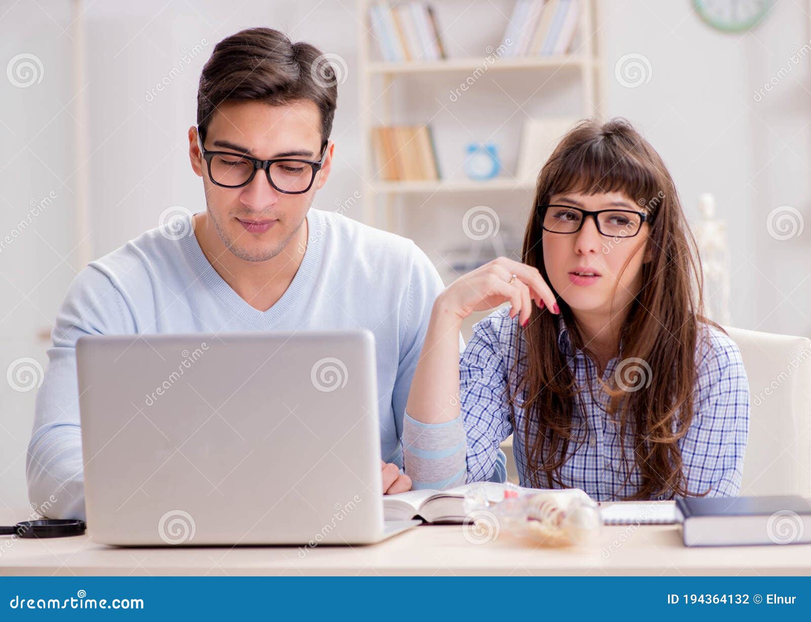 Two Medical Students Studying in Classroom Stock Photo - Image of ...