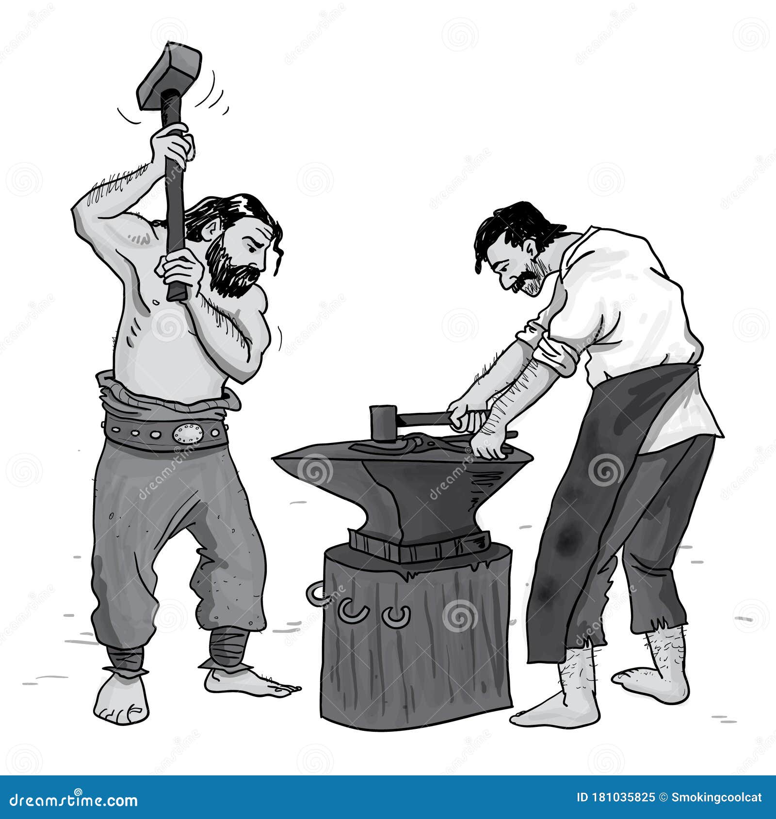 Two medieval ironsmiths stock illustration. Illustration of people ...