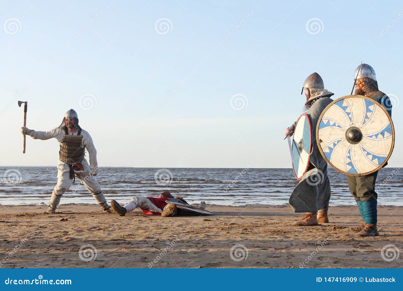 Two Medieval Warriors Fighting Stock Image - Image of reenactment ...