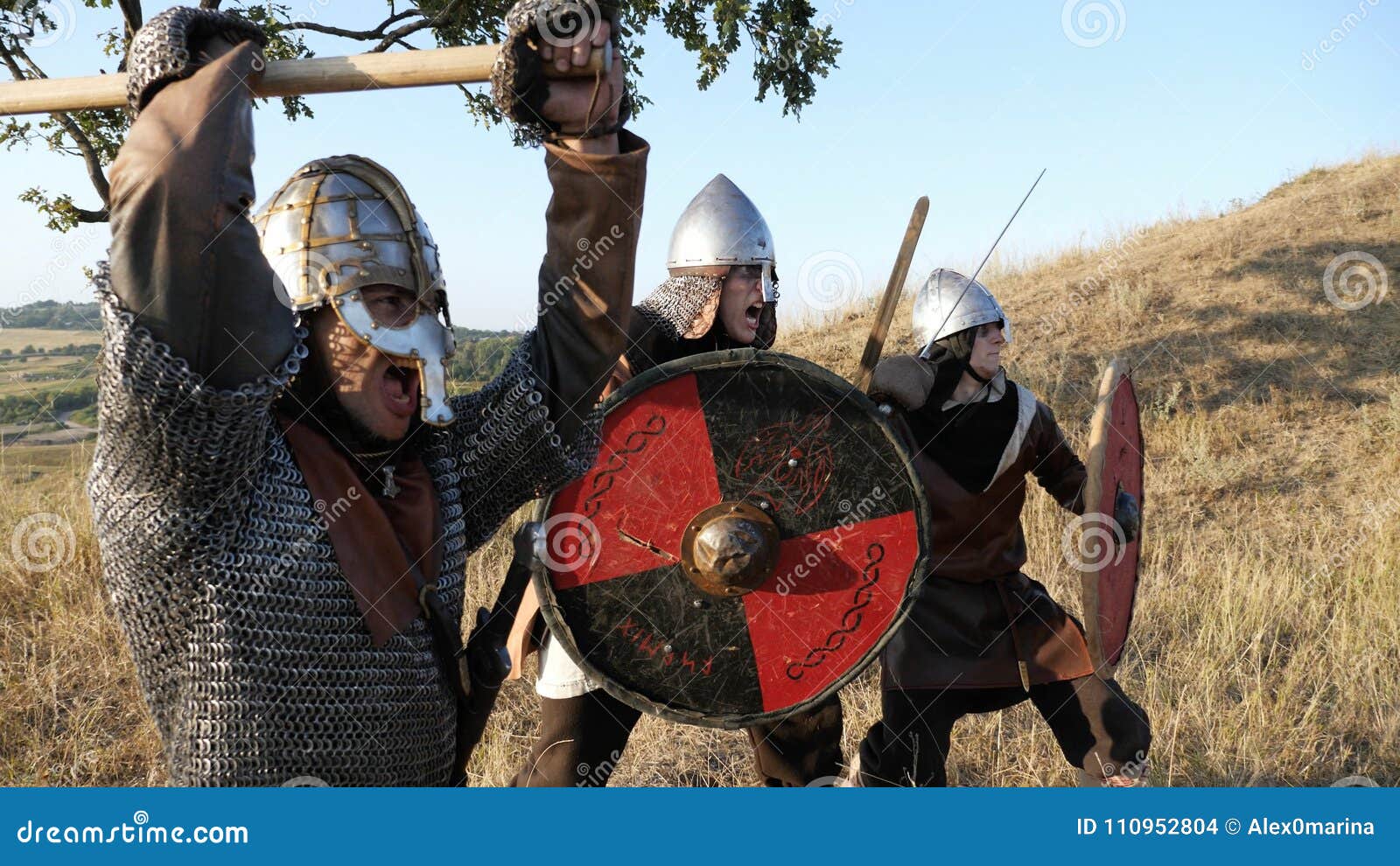 Vikings are Fighting with Swords and Shields. Stock Photo - Image of ...