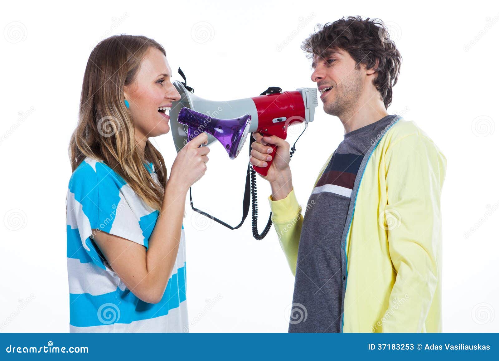 Two Megaphones are Better Than One Stock Image - Image of girl, white ...