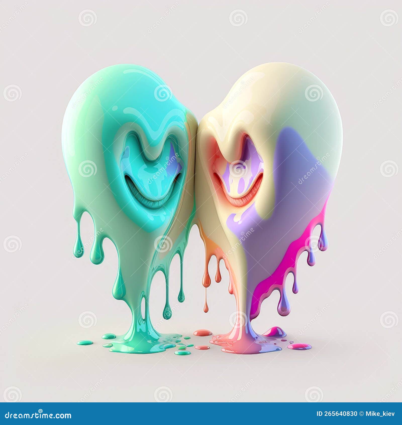 Two melted hearts on white stock illustration. Illustration of paint ...