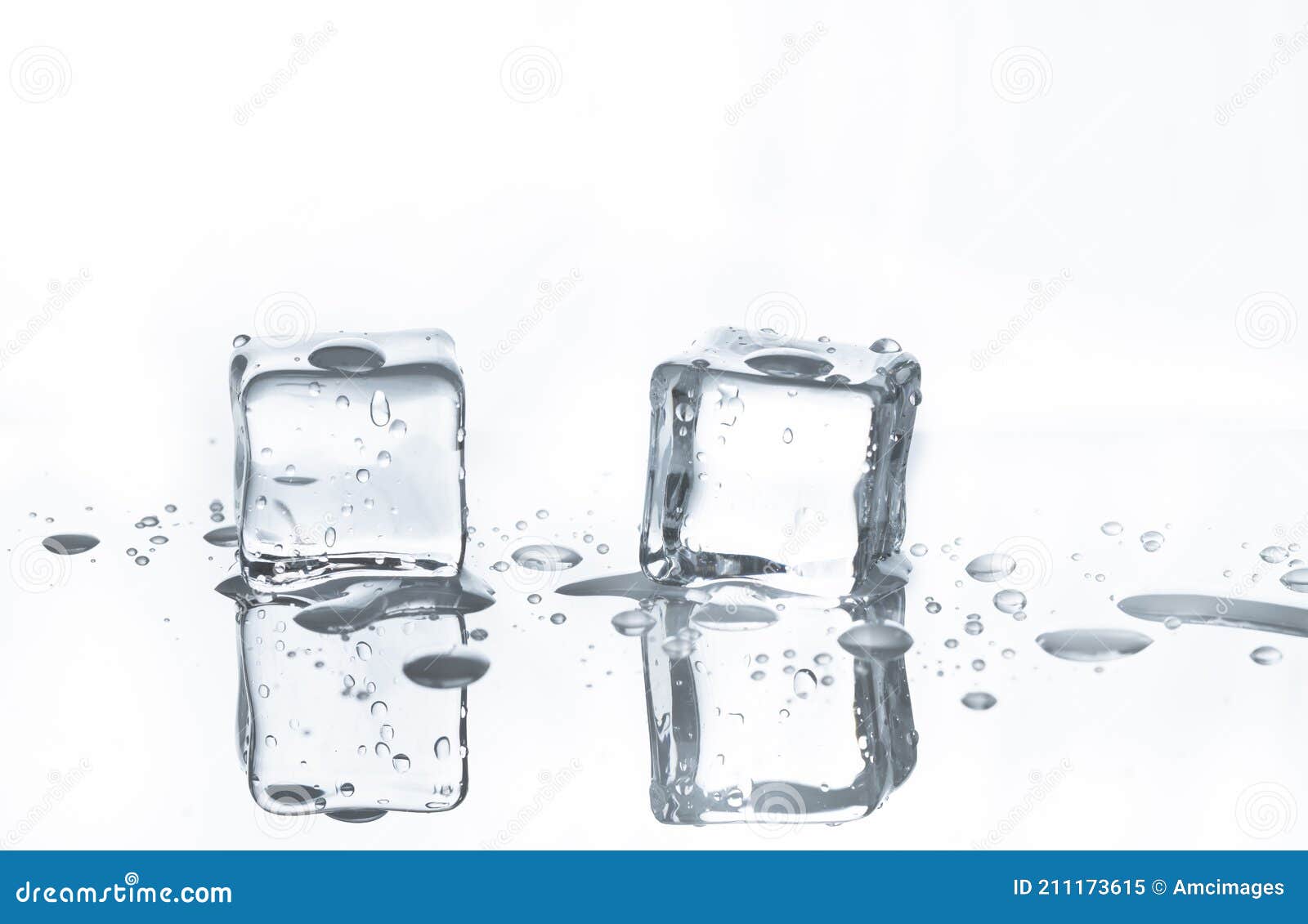 Two Melting Ice Cubes with Water Droplets on White Stock Image - Image of reflection ...