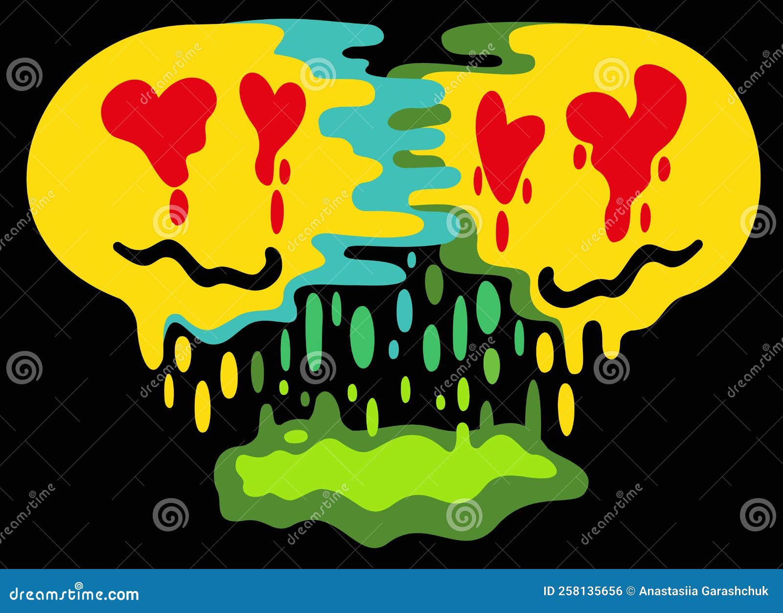 Two Melting Smiling Faces Glued Together. Vector Illustration Isolated ...