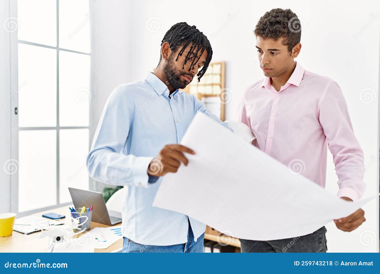 Two Men Architect Workers Looking Blueprint Standing at Architecture ...