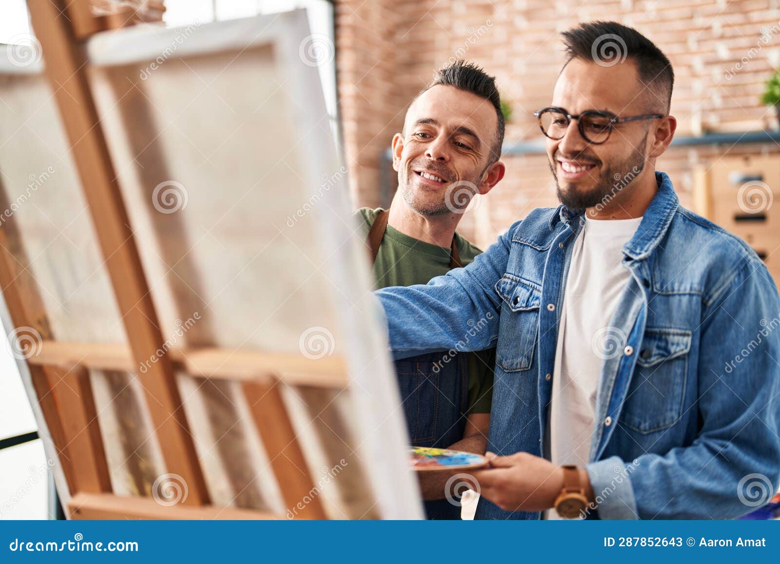 Two Men Artists Smiling Confident Drawing at Art Studio Stock Image ...