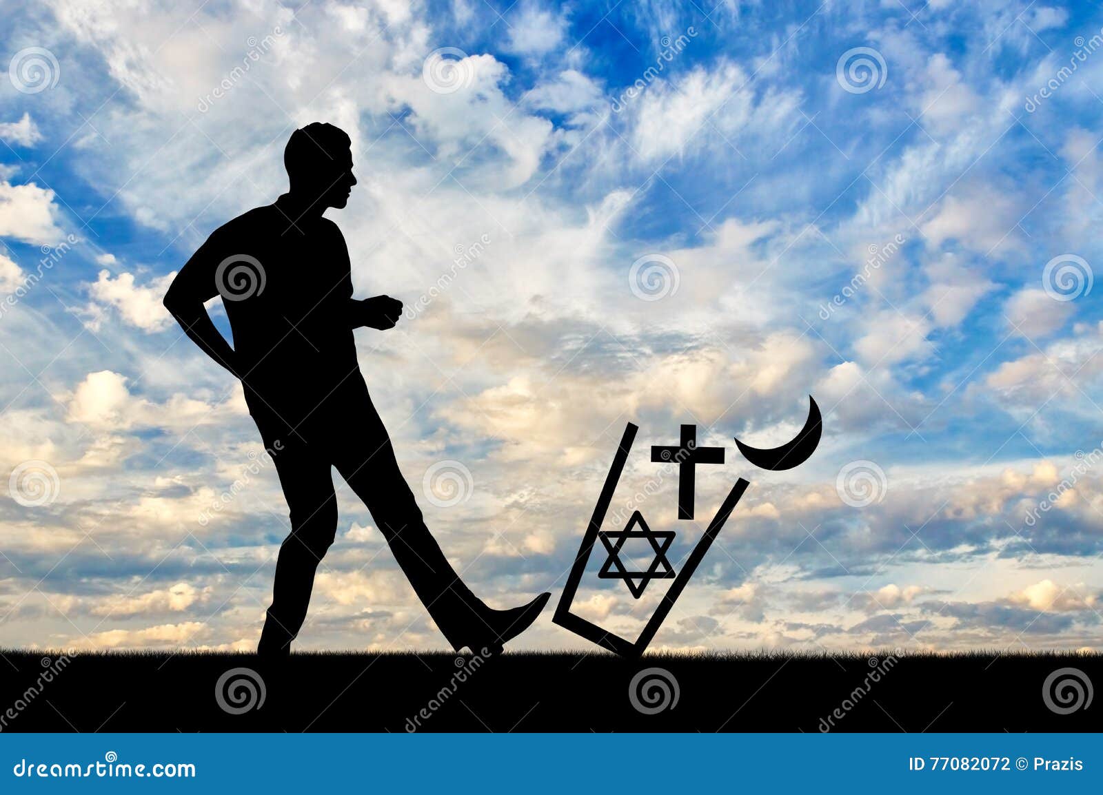 Two Men Atheists Throw All Religions in the Trash Stock Photo - Image ...